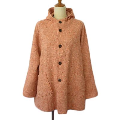 【中古】DIA-DORE ディアドレ コート ネップ フード ウール モヘヤ M オレンジ レディース