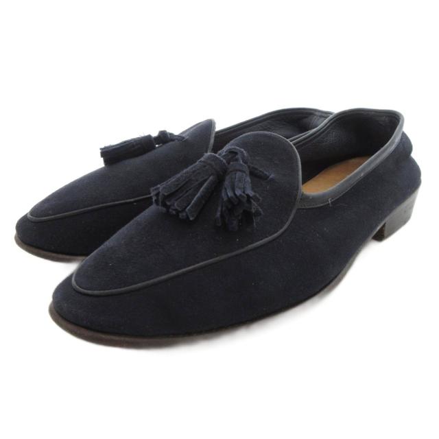 【中古】ボードインアンドランジ BAUDOIN&LANGE スエード タッセルローファー シューズ イングランド製 38 ダークネイビー系 /UO ■GY62