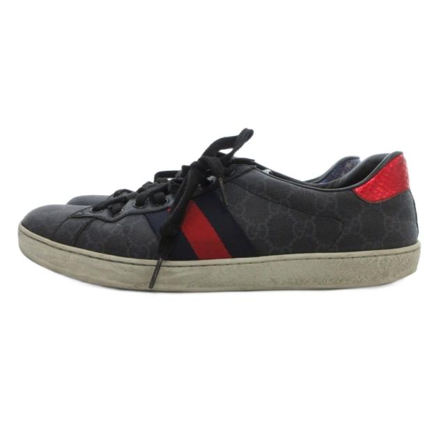 【中古】グッチ GUCCI エース スニーカー GG柄 シェリーライン 9.5 ブラック系 /UO ■GY62 メンズ