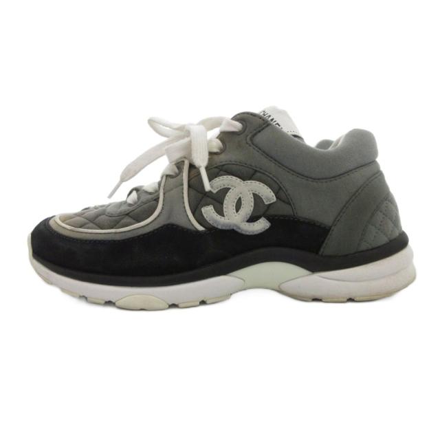 【中古】シャネル CHANEL 23SS ココマーク キルティング スニーカー スエード切替 37 グレー系 /UO ■GY62