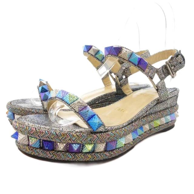 【中古】クリスチャンルブタン Christian louboutin カタクロウ スタッズサンダル 厚底 ウエッジソール 34