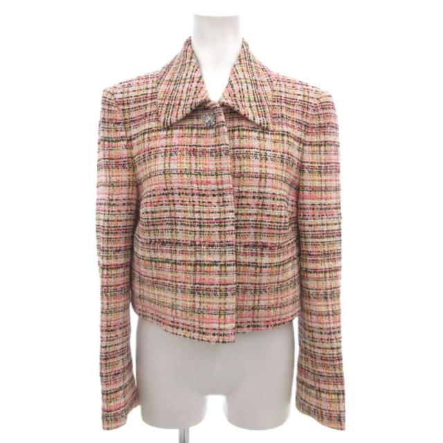 【中古】ヒューゴボス HUGO BOSS ツイードジャケット ビジューボタン ショート丈 40 ピンク /FF ■GY62 レディース