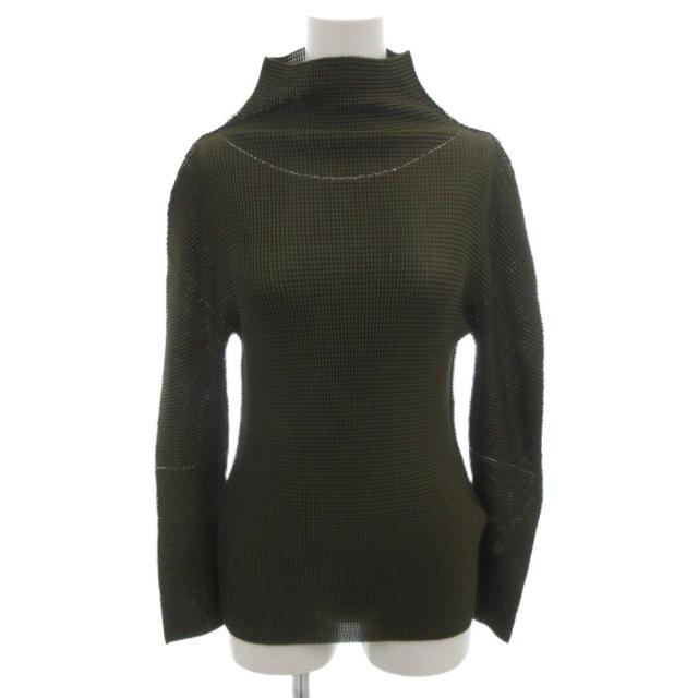 【中古】ミーイッセイミヤケ me ISSEY MIYAKE カットソー プリーツ ハイネック ワッフル カーキ 長袖 /FF