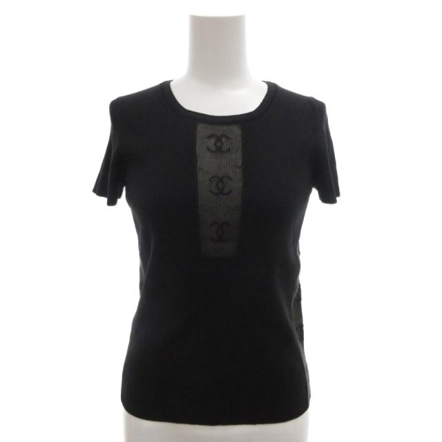 【中古】シャネル CHANEL ヴィンテージ リブニット ココマーク メッシュ切替 半袖 36 茶 ブラウン /FF