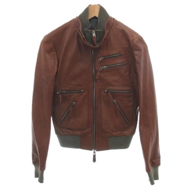 【中古】giocasta ブルゾン レザージャケット 革ジャン 短丈 ニット切替 XS ブラウン /FF ■GY62 レディース