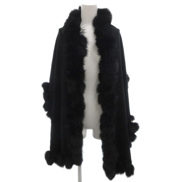 【中古】ジバンシィ GIVENCHY マフラーケープ 大判ストール 羽織り ボンボン カシミヤ ロング 黒 ブラック /FF