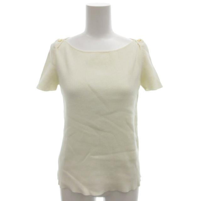 【中古】セリーヌ CELINE リブニット タイト 金ボタン 半袖 L 白 ホワイト /FF ■GY62 レディース