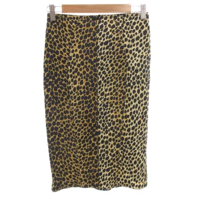 【中古】ドルチェ&ガッバーナ ドルガバ タイトスカート ジップ 42 黄 イエロー 黒 ブラック レオパード柄 ヒョウ柄