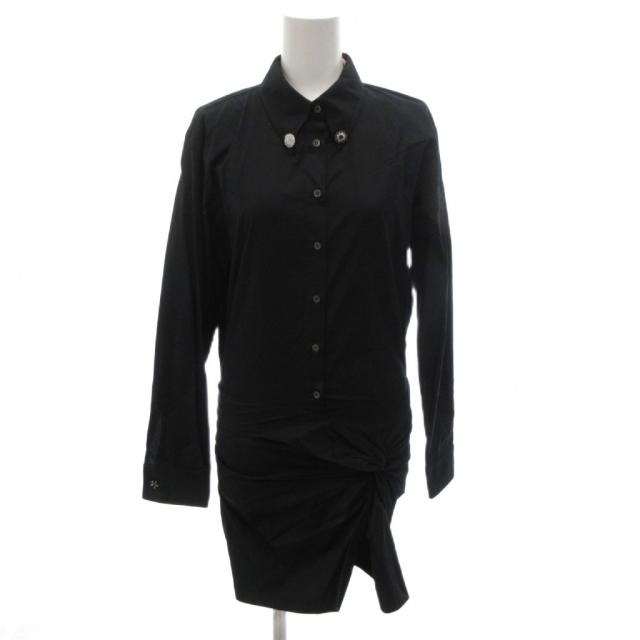 【中古】ヌメロヴェントゥーノ N°21 23年 シャツワンピース ビジュー装飾 ひざ丈 長袖 36 黒 ブラック /FF