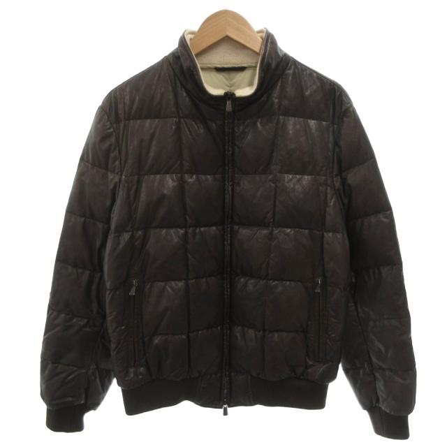 【中古】ENRICOMANDELLI  エンリコマンデッリ レザーダウンジャケット 中綿 ブルゾン 52 茶 ブラウン /FF ■GY62