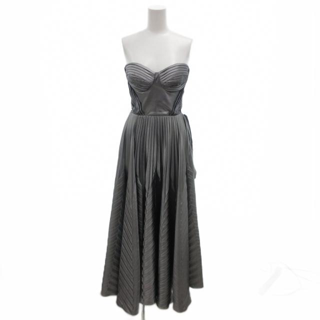 【中古】MARCHESA NOTTE ワンピース ドレス ロング 0 グレー ベアトップ ビスチェ プリーツ フォーマル /FF