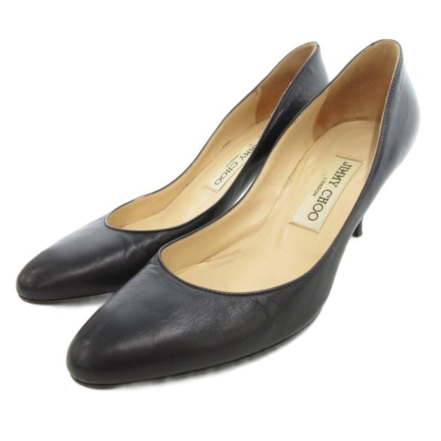 【中古】ジミーチュウ JIMMY CHOO レザー ヒール パンプス 37 黒 ブラック /UO ■GY62 レディース