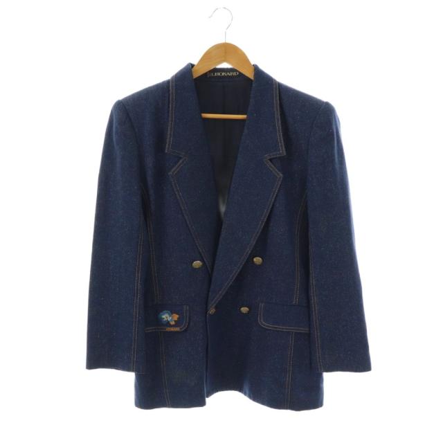 【中古】レオナール デニムテーラードジャケット ダブル 金ボタン シルク 11AR ブルー /DO ■GY53 レディース