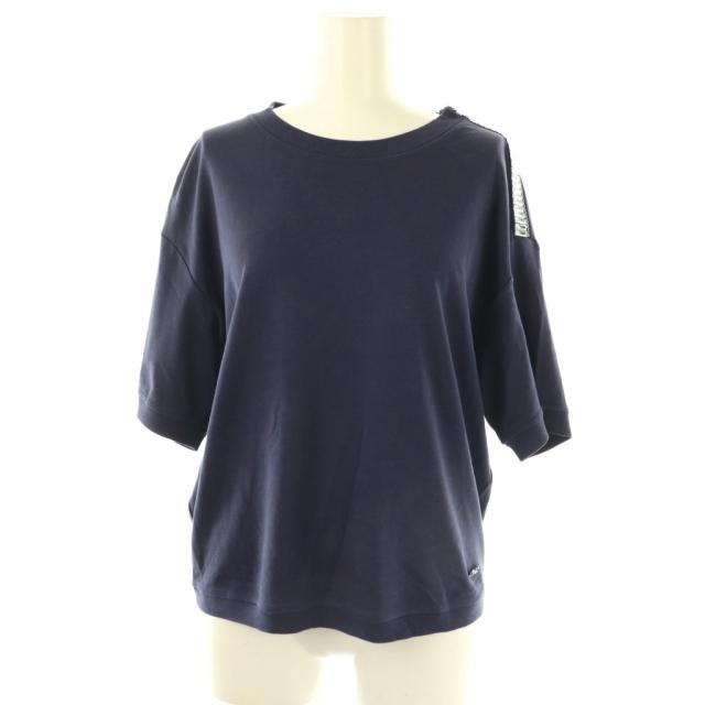 【中古】サルヴァトーレフェラガモ Salvatore Ferragamo ビジューTシャツ カットソー 半袖 S ネイビー /ES ■GY53