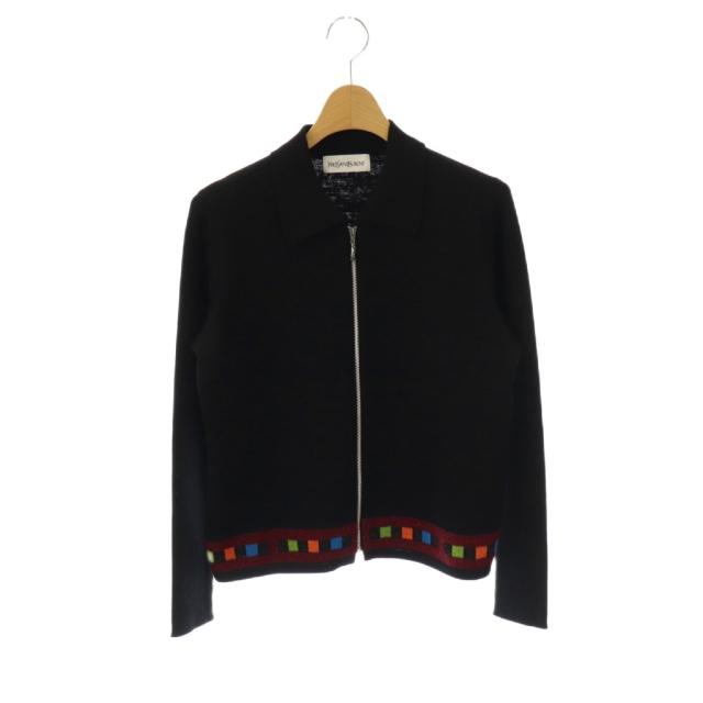 【中古】イヴサンローラン ジップアップニットジャケット ブルゾン 長袖 M ブラック マルチカラー /DO ■GY53