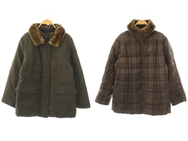 【中古】バーバリー レッキスファー ダウンジャケット リバーシブル 裏地チェック 9 ブラウン ダークカーキ メンズ