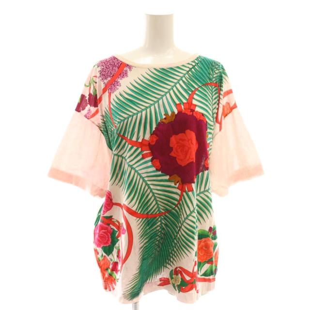 【中古】エルメス HERMES ヴィンテージ Tシャツ 総柄 花柄 M ピンク マルチカラー /AQ ■OS ■GY53 レディース