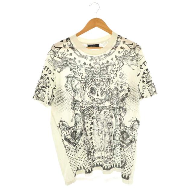 【中古】ジバンシィ GIVENCHY リカルドティッシ期 Tシャツ カットソー 総柄 ドクロ XS 白 黒 /CX ■GY53 メンズ