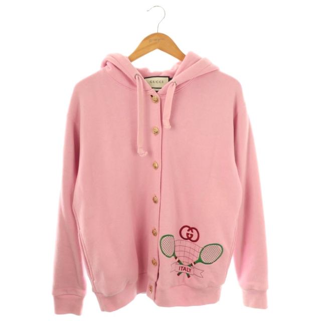 【中古】グッチ GUCCI 19AW テニス エンブロイダリー スウェット パーカー シルク XS ピンク マルチカラー 572808