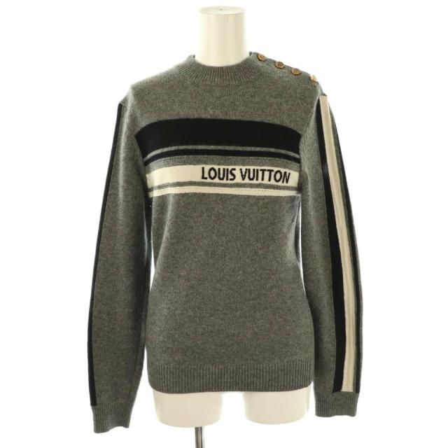 【中古】ルイヴィトン LVインタルシアシグネチャーニット セーター プルオーバー カシミヤ ロゴ XS グレー 白 黒