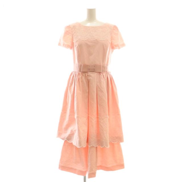 【中古】エムズグレイシー M'S GRACY ティアードワンピース レース リボン 花柄 40 ピンク ホワイト /CX ■GY53