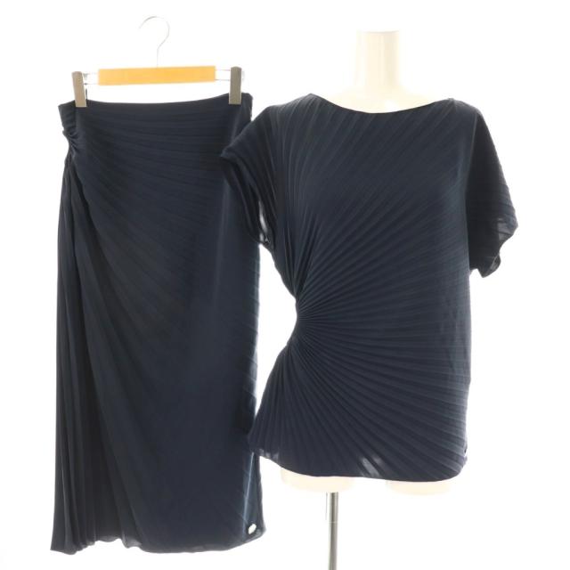 【中古】ケンゾー KENZO セットアップ ブラウス スカート36 38 ネイビー 紺 プリーツ 変形 /CX ■GY53 レディース