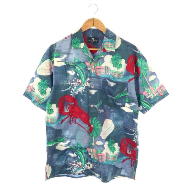 【中古】エトロ ETRO アロハシャツ 総柄 コットン 半袖 S ブルー マルチカラー /ES ■GY53 メンズ