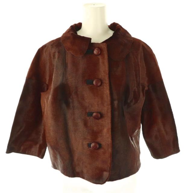 【中古】ランバン LANVIN ファージャケット ハラコ カーフスキン 総裏地 36 ブラウン /DO ■GY53 レディース