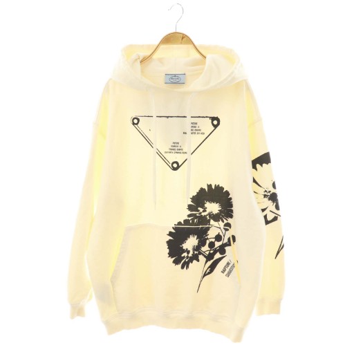【中古】プラダ PRADA by Raf Simons 21AW 三角ロゴパーカー スウェット 長袖 フード XS アイボリー ブラック /DO