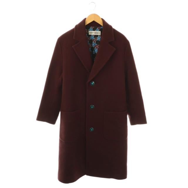 【中古】イッセイミヤケ ISSEY MIYAKE 幾何学柄 チェスターコート アウター 2 ブラウン /DF ■GY57 レディース