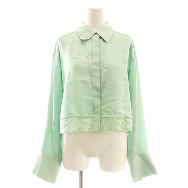 【中古】イザベルブランシュ ISABELLE BLANCHE シャツ ブラウス サテン レース ライトグリーン /CX ■GY57 レディース