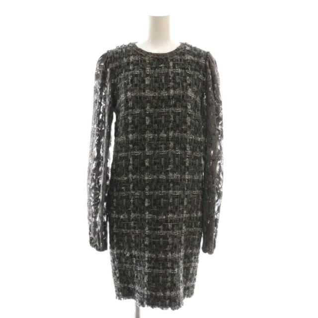 【中古】ドルチェ&ガッバーナ ドルガバ DOLCE&GABBANA ツイード ニットワンピース ミニ 長袖 レース 38 黒 ブラック