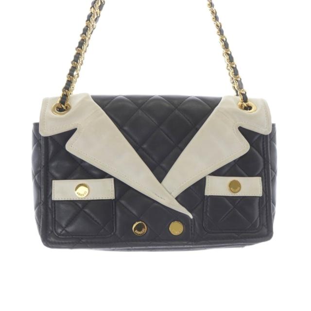 【中古】モスキーノ MOSCHINO キルティング チェーンショルダーバッグ ジャケットモチーフ レザー 白 ホワイト 黒