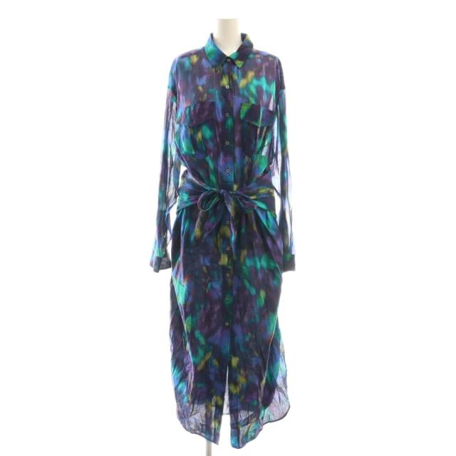 【中古】イザベルマラン ISABEL MARANT シャツワンピース ロング 総柄 38 ブルー グリーン /DF ■GY57 レディース