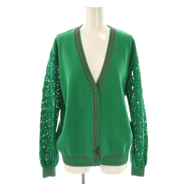 【中古】ブティック モスキーノ BOUTIQUE MOSCHINO 23SS 袖レース カーディガン ニット I38 グリーン レディース
