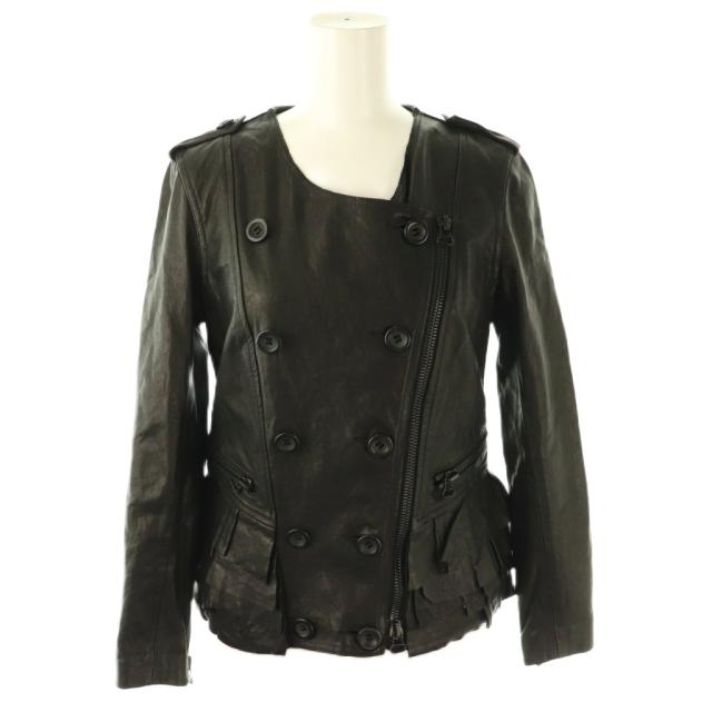 【中古】未使用品 3.1 フィリップリム 3.1 phillip lim ラムレザー フリル ライダース ジャケット シルク裏地 0 黒