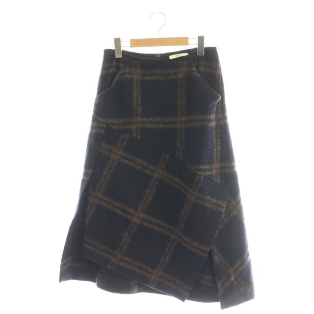 【中古】オデー ODEEH チェック柄スカート フレア XS ネイビー ブラウン /CX ■GY57 レディース