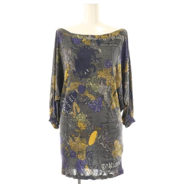 【中古】ジョンガリアーノ GALLIANO ニュースペーパー  チュニック カットソー XS チャコールグレー マルチカラー