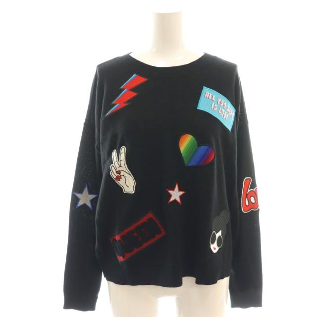 【中古】アリスオリビア alice + olivia ニット ワッペン プルオーバー XS ブラック マルチカラー レディース
