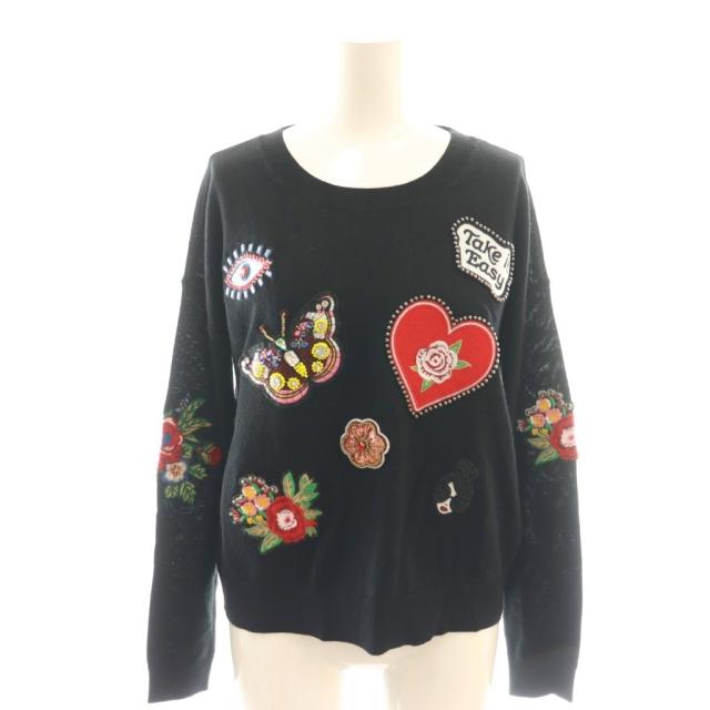 【中古】アリスオリビア alice + olivia ニット プルオーバー ビジュー 刺繍 XS ブラック マルチカラー レディース