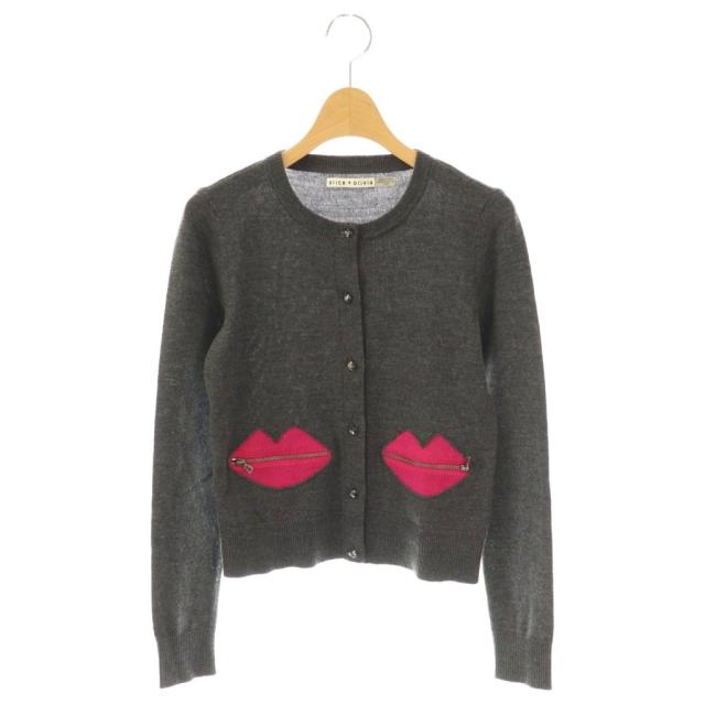 【中古】アリスオリビア alice + olivia カーディガン ジップ ニット XS/TP チャコール ピンク /ES ■GY57
