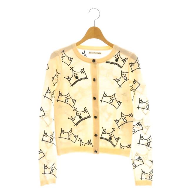 【中古】アリスオリビア alice + olivia カーディガン ニット ビジュー 刺繍 XS アイボリー ブラック レディース