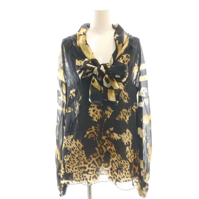 【中古】ブルマリン Blumarine ブラウス ボウタイ シルク 総柄 I38 ブラック キャメル /DF ■GY57 レディース