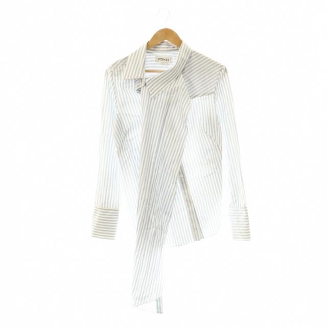 【中古】モンセ MONSE シャツ ブラウス ストライプ O ブルー ホワイト /ES ■GY57 レディース