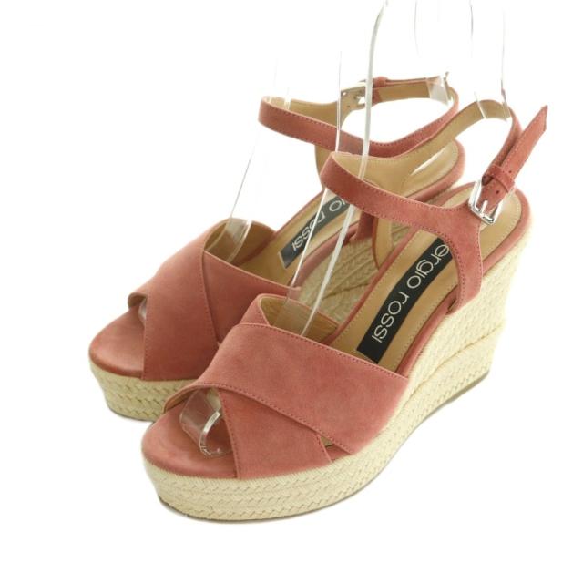 【中古】セルジオロッシ Sergio rossi サンダル ウエッジソール ストラップ 36.5 23.5cm ピンク ■GY57 レディース