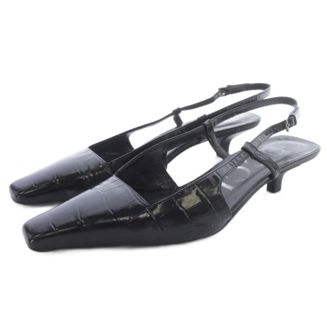 【中古】グッチ GUCCI クロコ型押し ストラップ サンダル スクエアトゥ 37 黒 ブラック /SR ■GY20 レディース