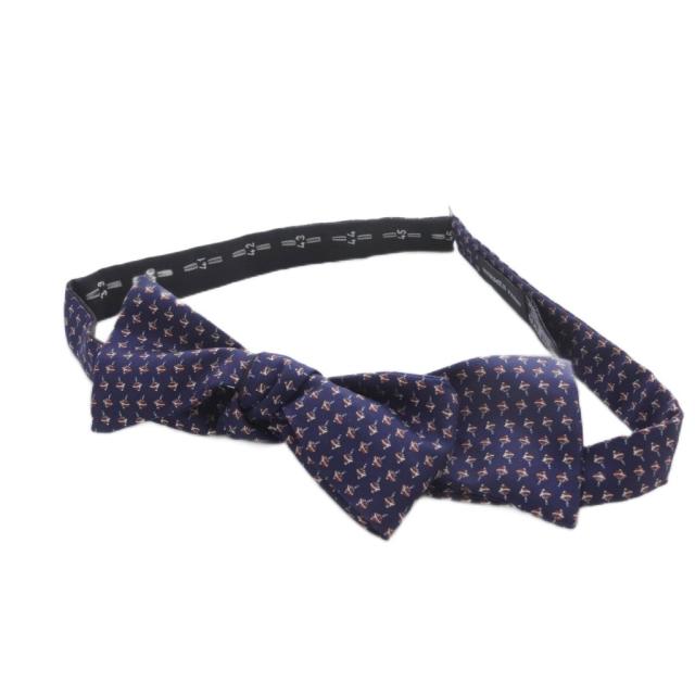 【中古】エルメス HERMES 蝶ネクタイ 総柄 シルク 紺 ネイビー /SR ■GY20 ■OH レディース