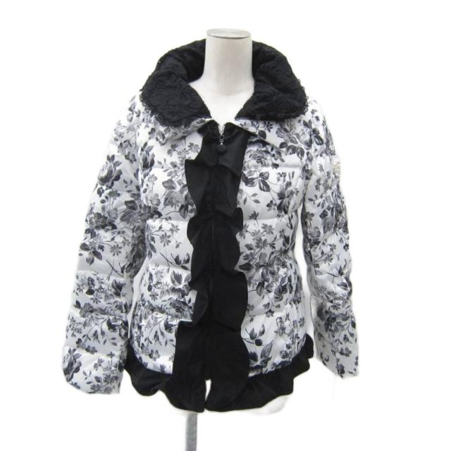 【中古】スーパービューティー ダウンジャケット 花柄 ボリュームカラー 42 L 白 ホワイト フリル レース /SY48