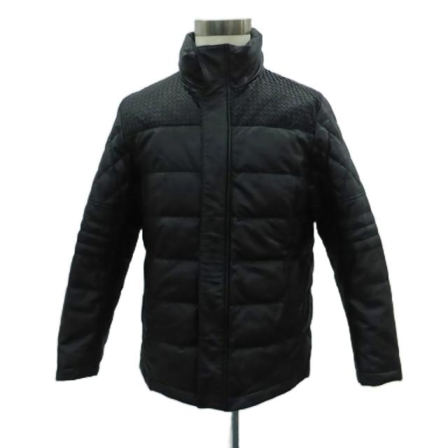 【中古】バラシ ダウンジャケット レザージャケット ミドル丈 48 M 黒 ブラック スタンドカラー ■GY61 メンズ