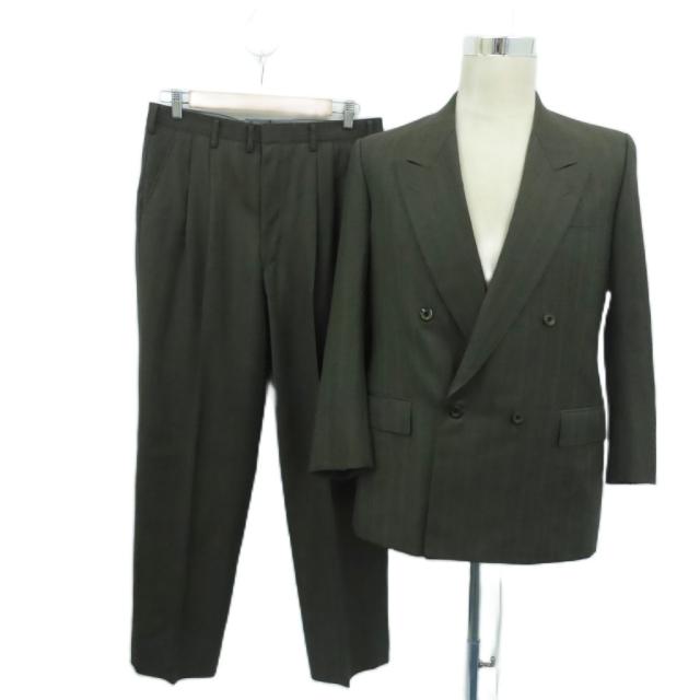 【中古】エルメネジルドゼニア スーツ セットアップ 上下 テーラードジャケット ダブル ミドル丈 スラックパンツ